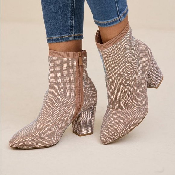 torrid | Shoes | Torridbootie 8 Ww Wide Tan Rhinestone Knit Ankle Boots ...